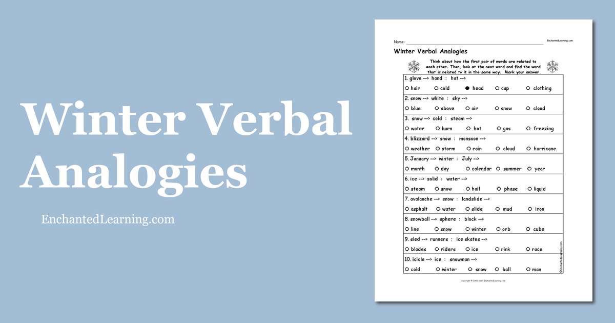 Winter Verbal Analogies - Enchanted Learning