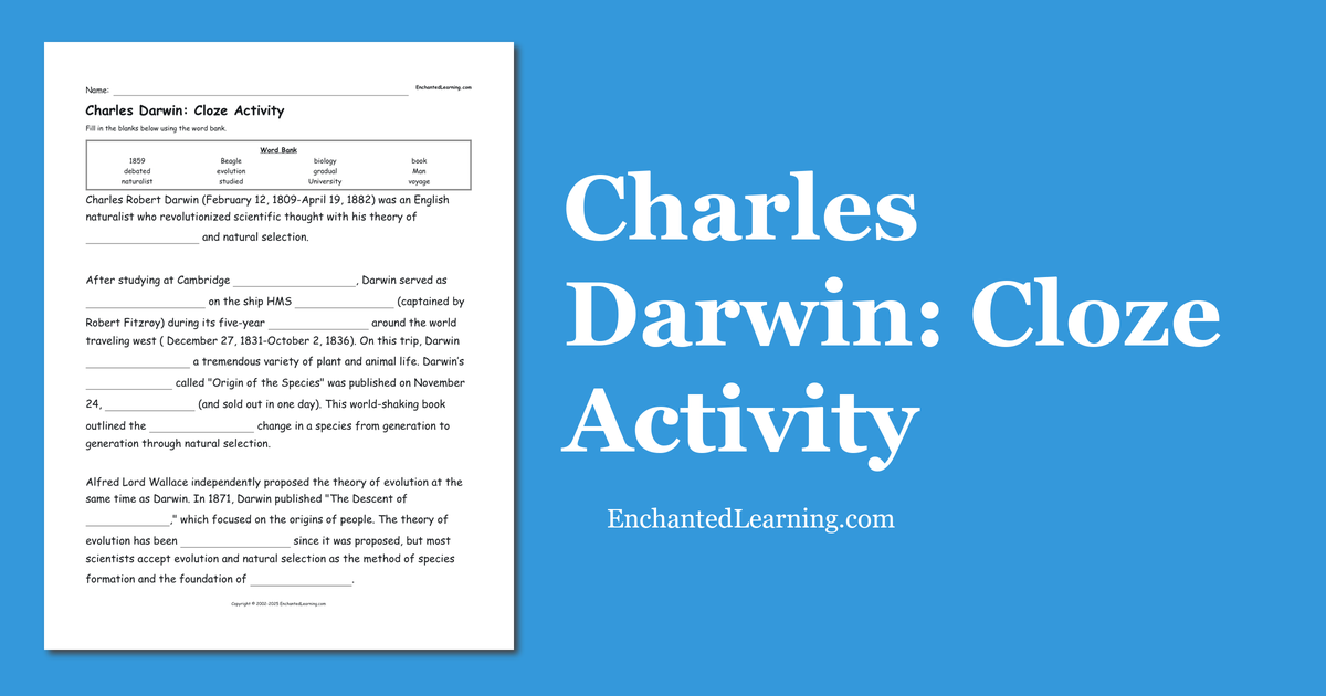 Charles Darwin: Cloze Activity - Enchanted Learning