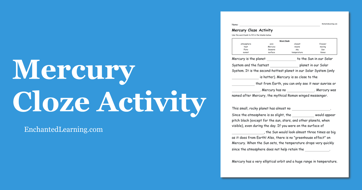 Mercury Cloze Activity - Enchanted Learning