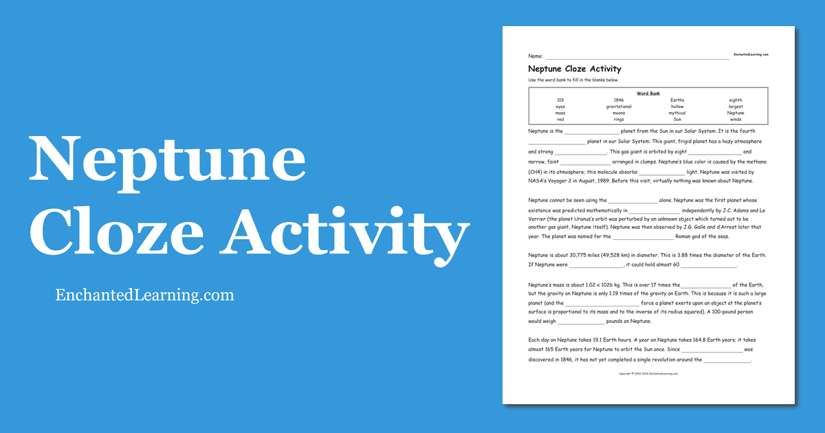 Neptune Cloze Activity - Enchanted Learning