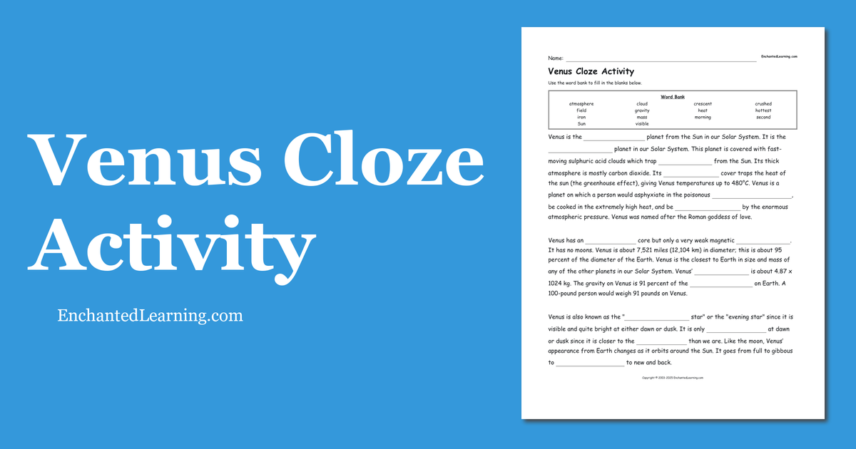 Venus Cloze Activity - Enchanted Learning
