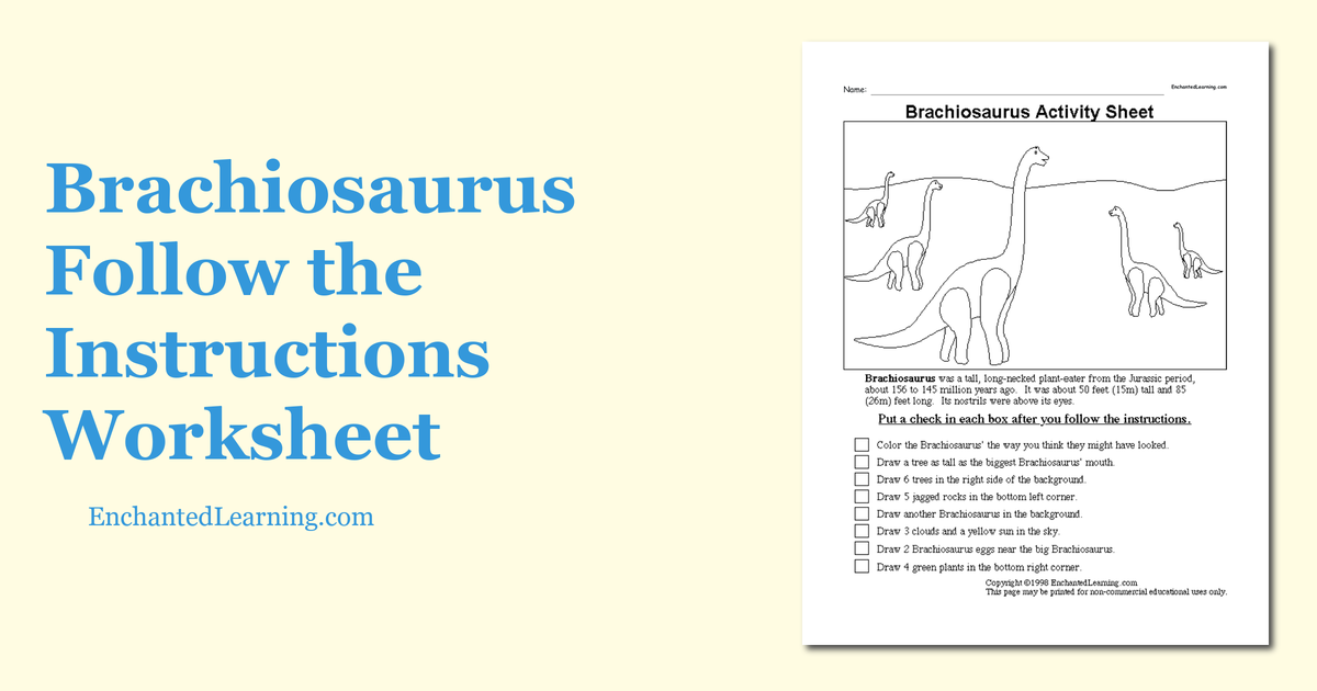 Brachiosaurus Follow the Instructions Worksheet - Enchanted Learning