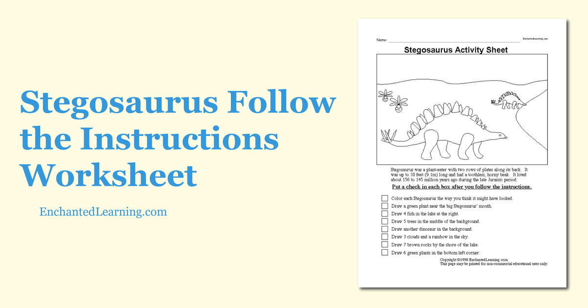 Stegosaurus Follow the Instructions Worksheet - Enchanted Learning