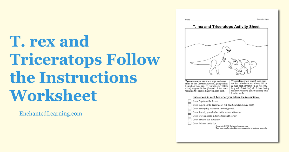 T. rex and Triceratops Follow the Instructions Worksheet - Enchanted ...