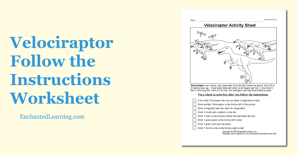 Velociraptor Follow the Instructions Worksheet - Enchanted Learning