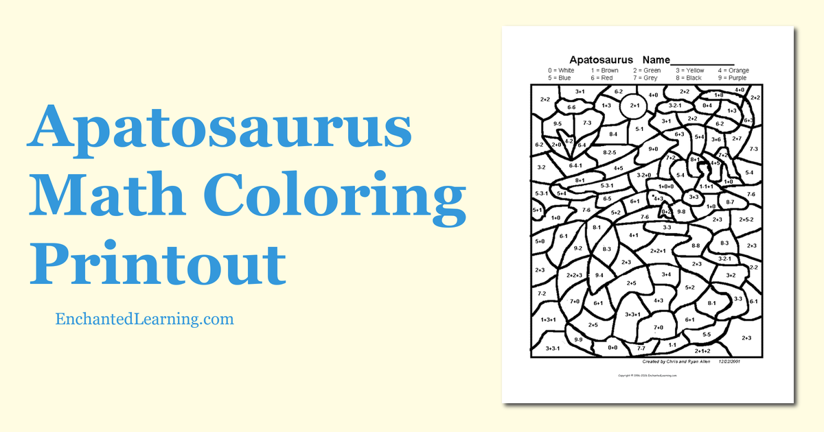 Apatosaurus Math Coloring Printout - Enchanted Learning