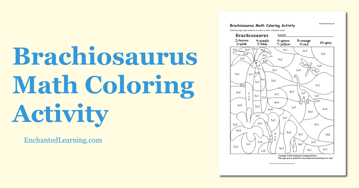 Brachiosaurus Math Coloring Activity - Enchanted Learning