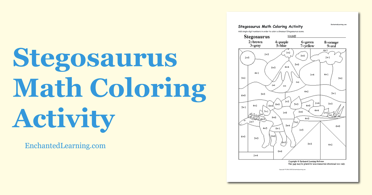 Stegosaurus Math Coloring Activity - Enchanted Learning