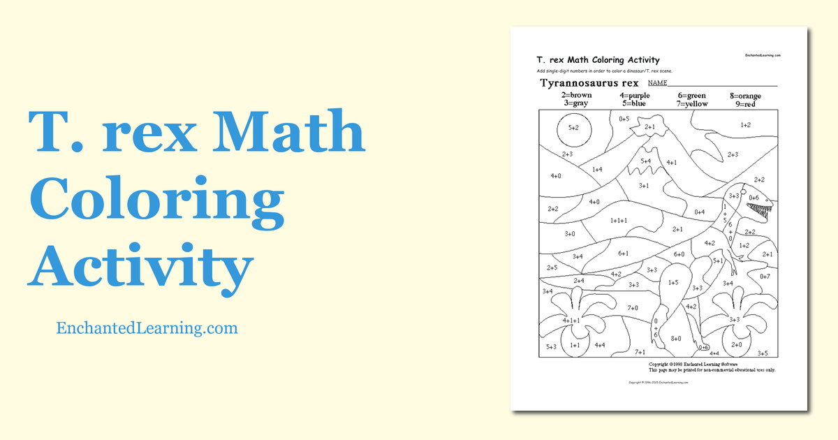T. rex Math Coloring Activity - Enchanted Learning