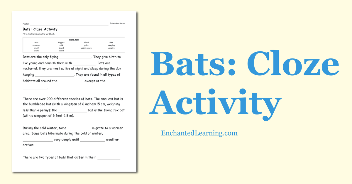 Bats: Cloze Activity - Enchanted Learning
