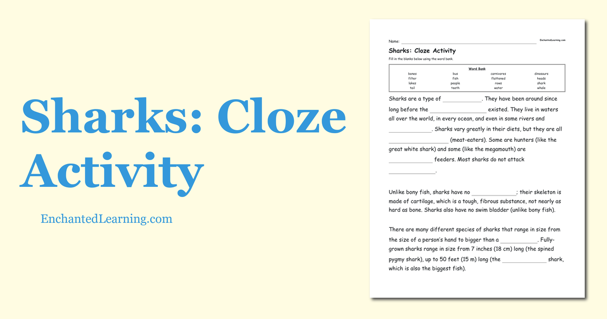 Sharks: Cloze Activity - Enchanted Learning