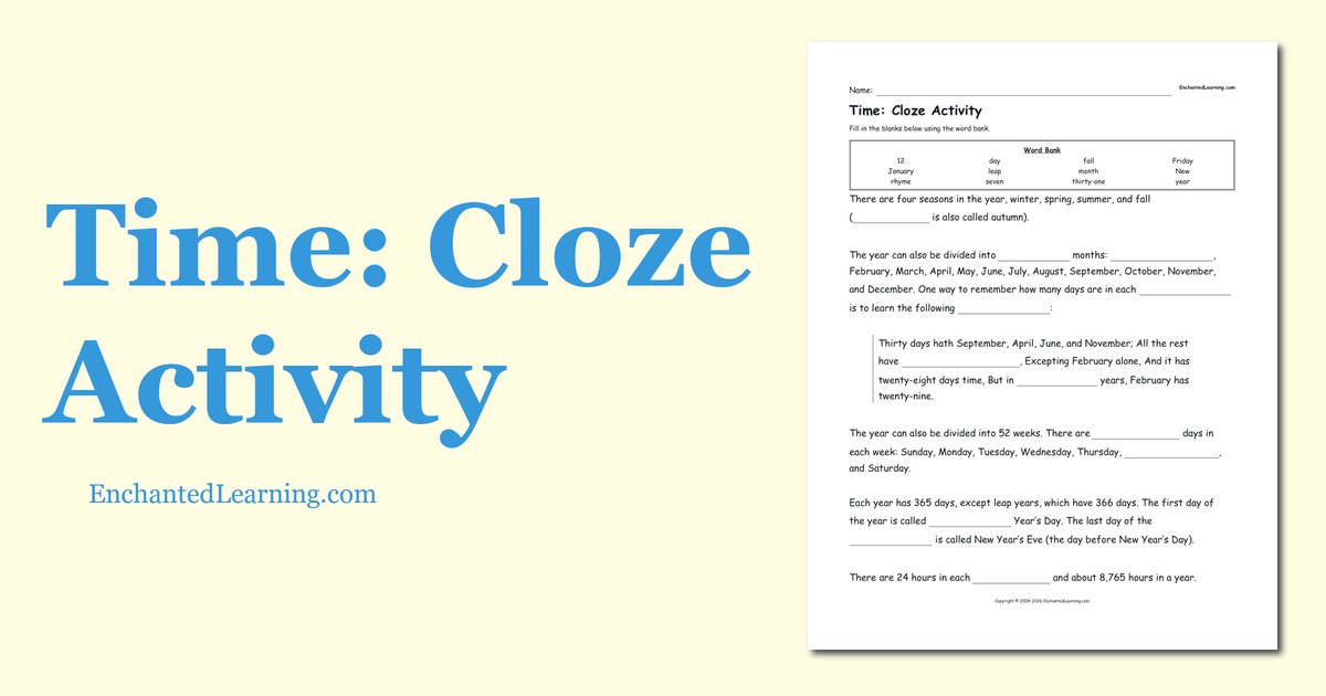 Time: Cloze Activity - Enchanted Learning