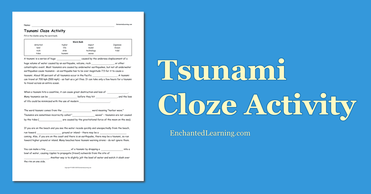 Tsunami Cloze Activity - Enchanted Learning
