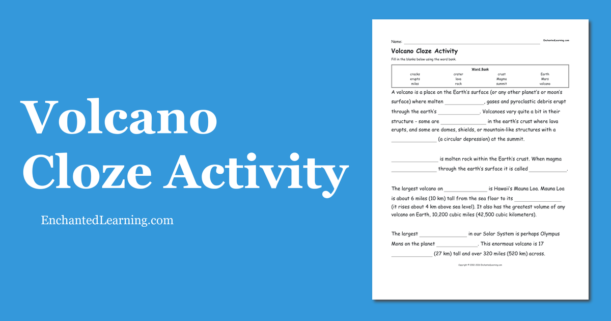 Volcano Cloze Activity - Enchanted Learning