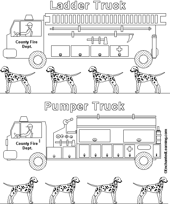 Fire Truck Coloring Page Printout - Enchanted Learning