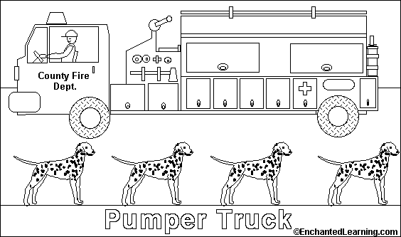 Pumper Truck Coloring Page Printout - Enchanted Learning