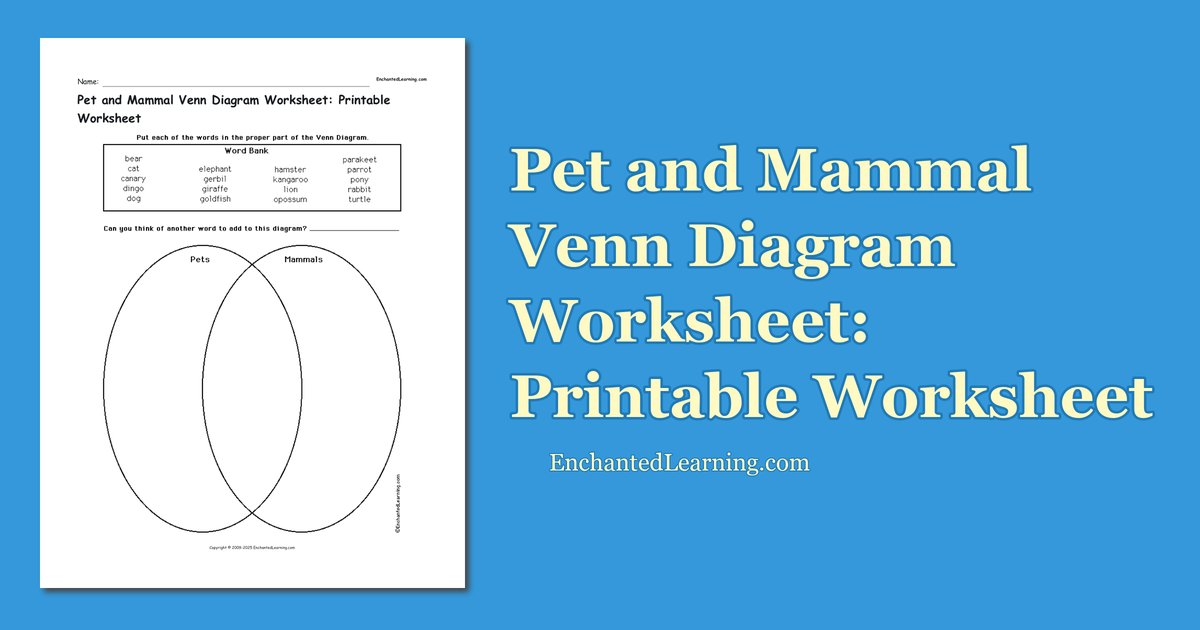 Pet and Mammal Venn Diagram Worksheet: Printable Worksheet - Enchanted ...