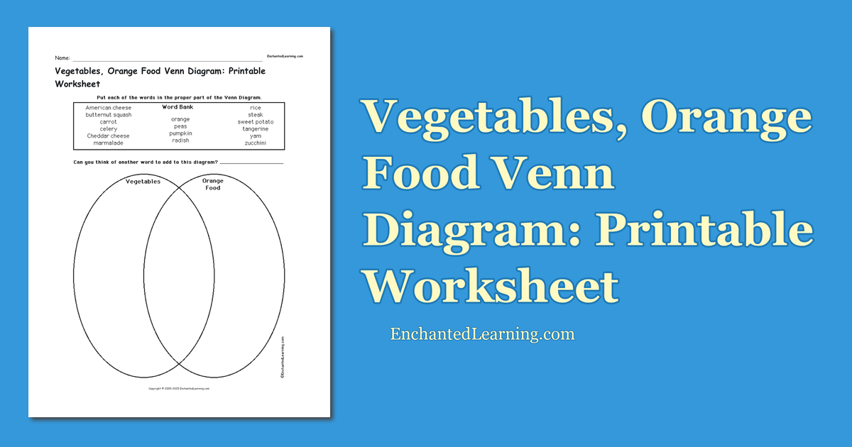 Vegetables, Orange Food Venn Diagram: Printable Worksheet - Enchanted ...