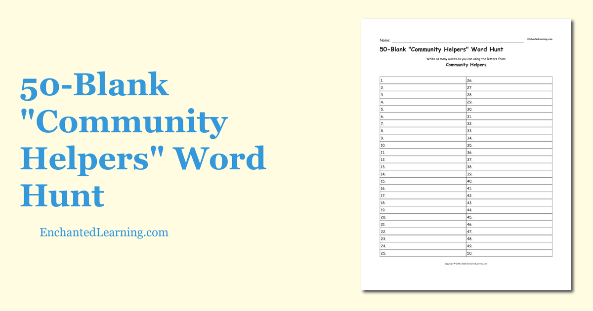 50-Blank "Community Helpers" Word Hunt - Enchanted Learning
