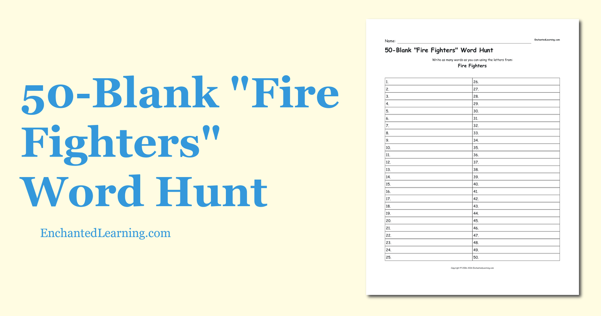 50-Blank "Fire Fighters" Word Hunt - Enchanted Learning