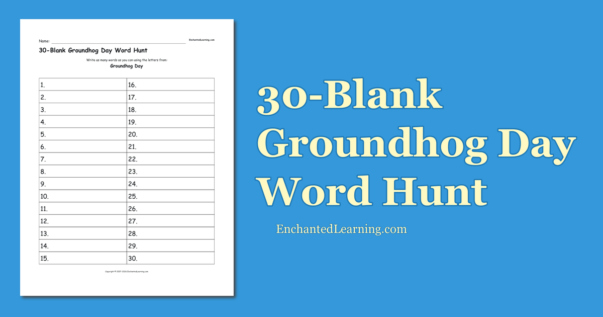 30-Blank Groundhog Day Word Hunt - Enchanted Learning