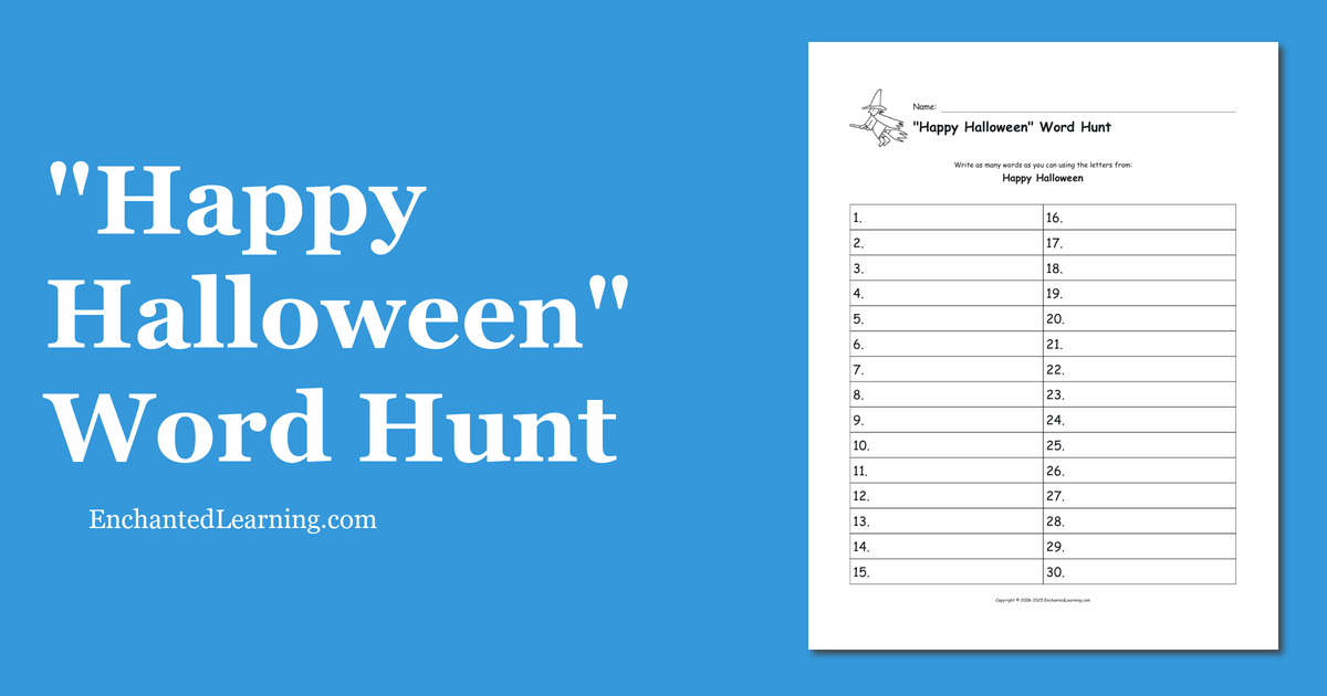 30-Blank "Happy Halloween" Word Hunt Worksheet - Enchanted Learning
