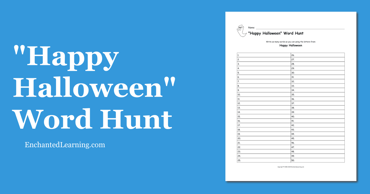 50-Blank "Happy Halloween" Word Hunt Worksheet - Enchanted Learning