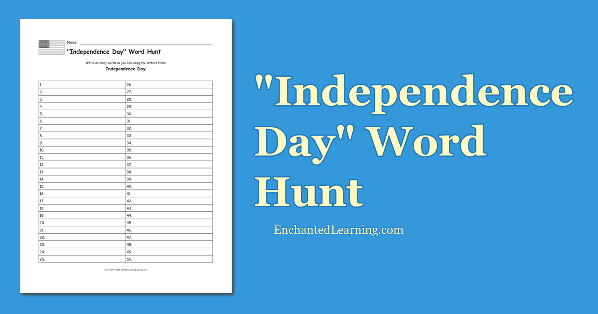 50-Blank Independence Day Word Hunt - Enchanted Learning