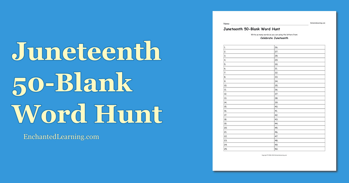 Juneteenth 50-Blank Word Hunt - Enchanted Learning