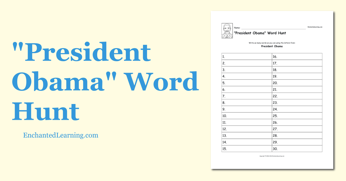 30-Blank "President Obama" Word Hunt - Enchanted Learning