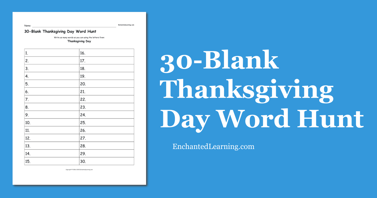 30-Blank Thanksgiving Day Word Hunt - Enchanted Learning