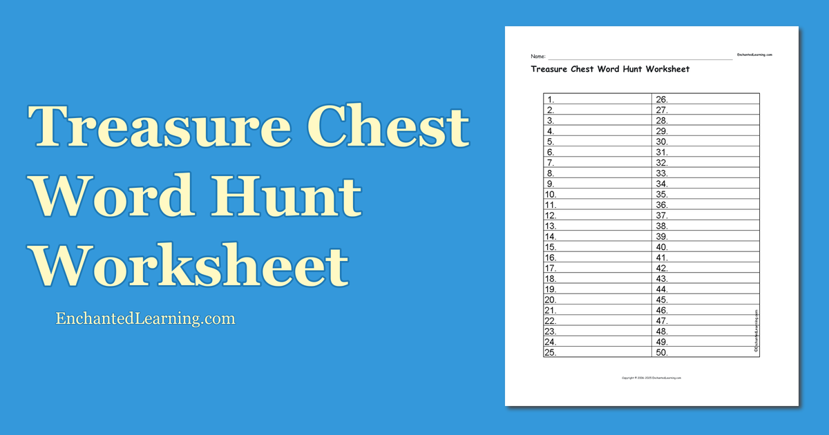 Treasure Chest Word Hunt Worksheet - Enchanted Learning