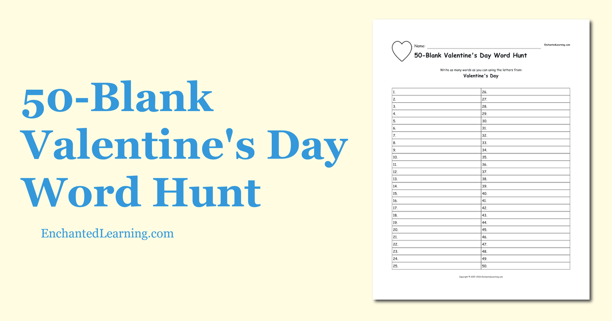 50-Blank Valentine's Day Word Hunt - Enchanted Learning