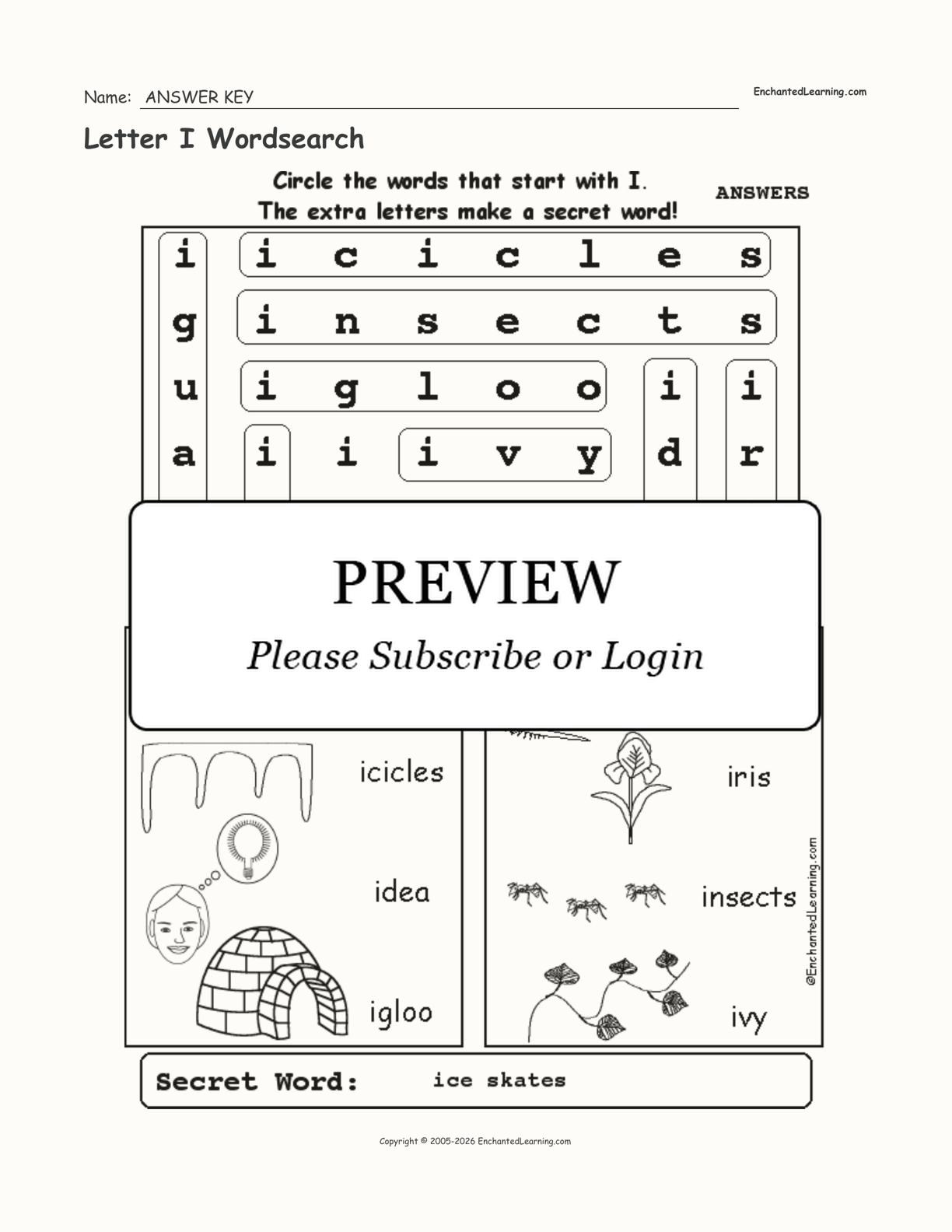 Letter I Wordsearch Enchanted Learning Letter I Wordsearch Enchanted Learning
