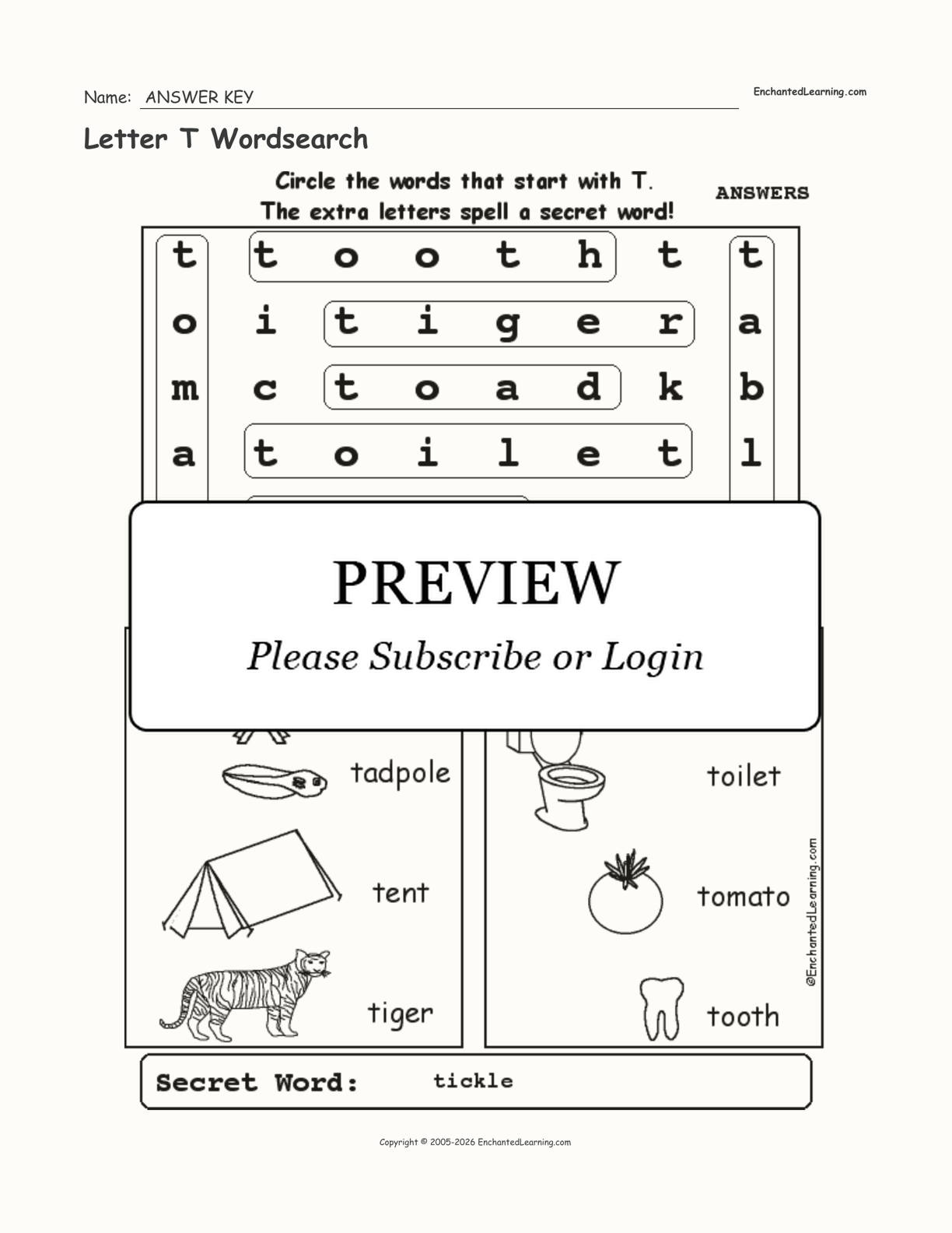 Letter T Wordsearch Enchanted Learning