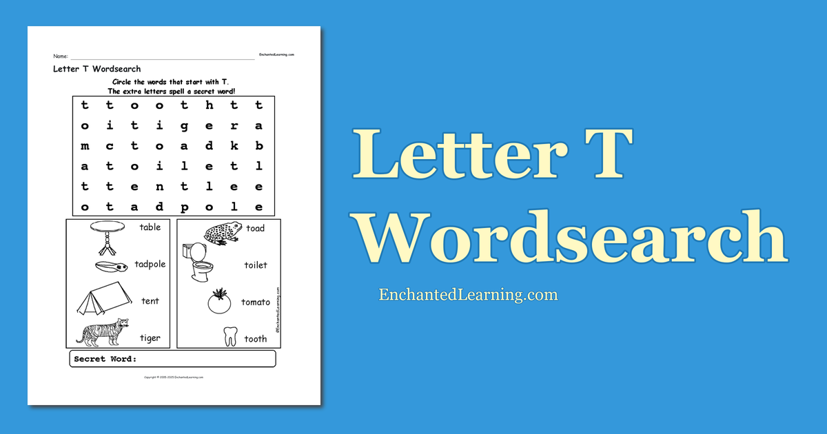 Letter T Wordsearch - Enchanted Learning