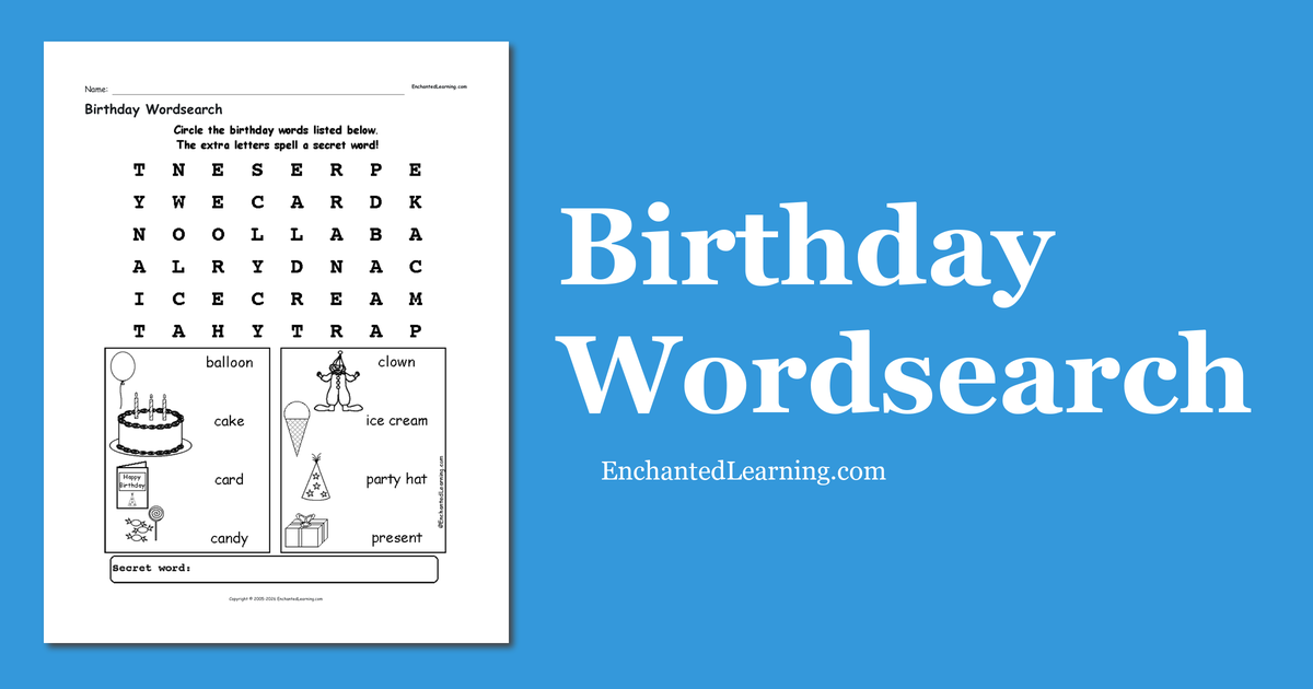 Birthday Wordsearch - Enchanted Learning