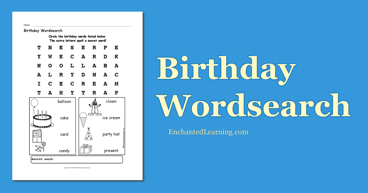 Birthday Wordsearch - Enchanted Learning