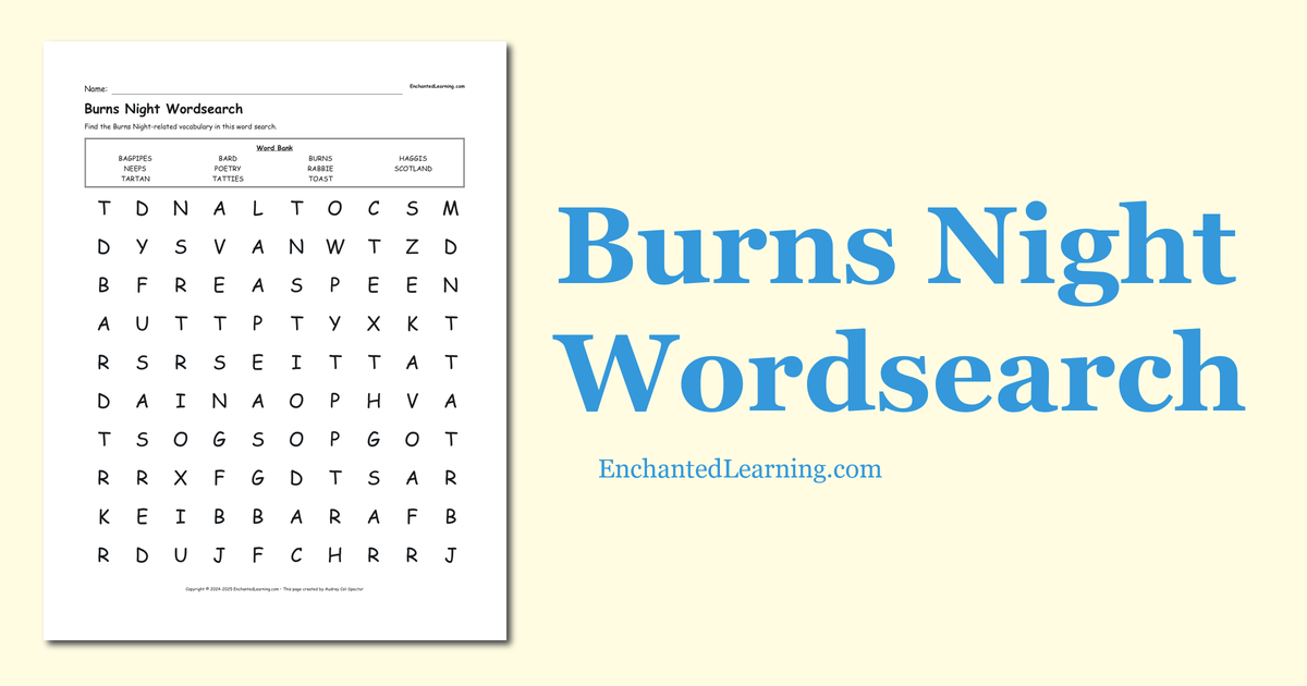 Burns Night Wordsearch - Enchanted Learning
