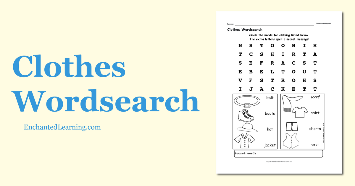 Clothes Wordsearch - Enchanted Learning