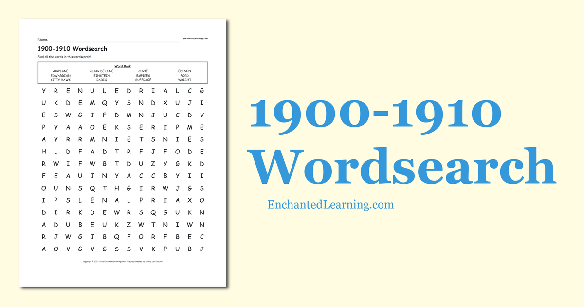 1900-1910 Wordsearch - Enchanted Learning