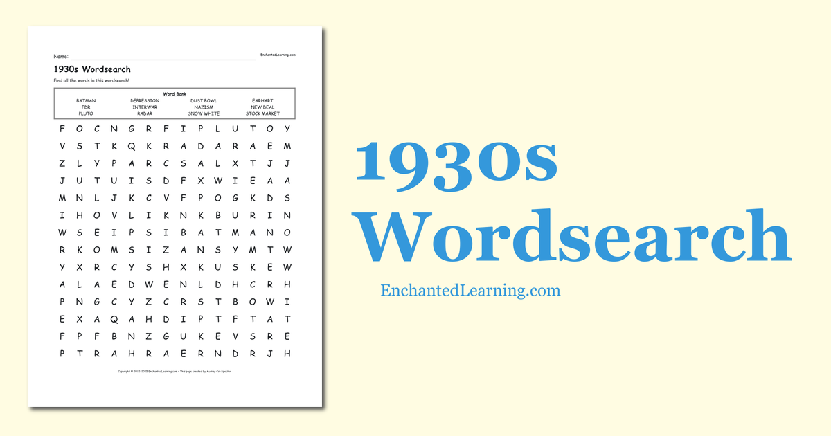 1930s Wordsearch - Enchanted Learning