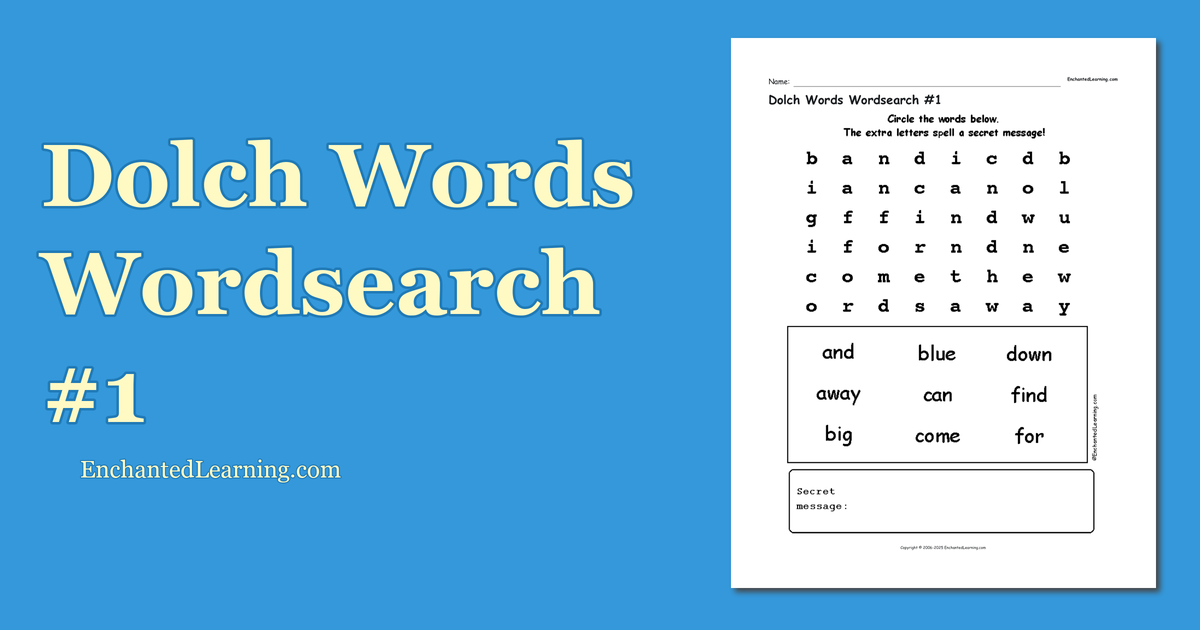 Dolch Words Wordsearch #1 - Enchanted Learning