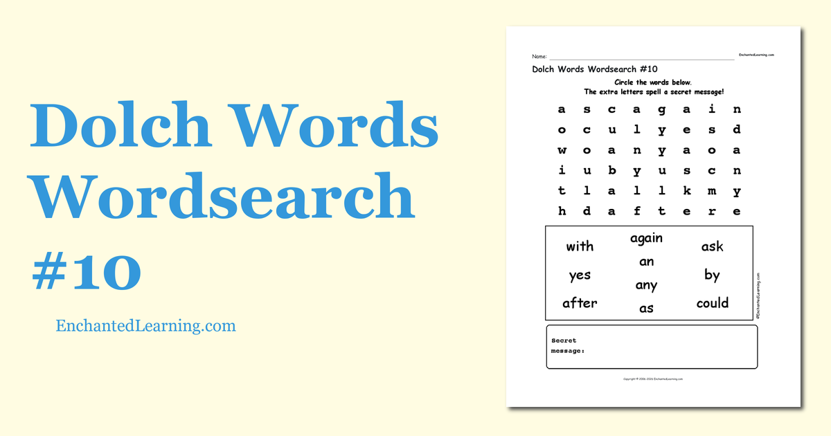 Dolch Words Wordsearch #10 - Enchanted Learning