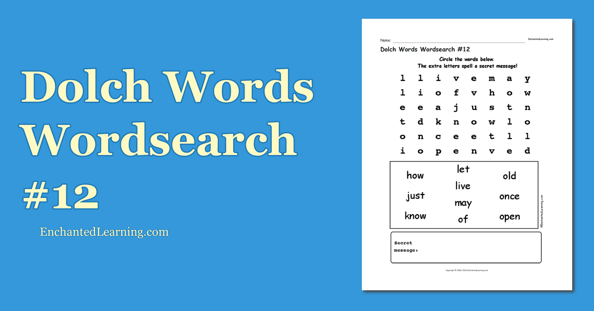 Dolch Words Wordsearch #12 - Enchanted Learning
