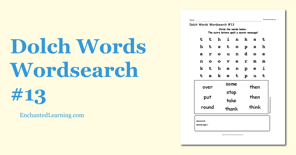 Dolch Words Wordsearch #13 - Enchanted Learning