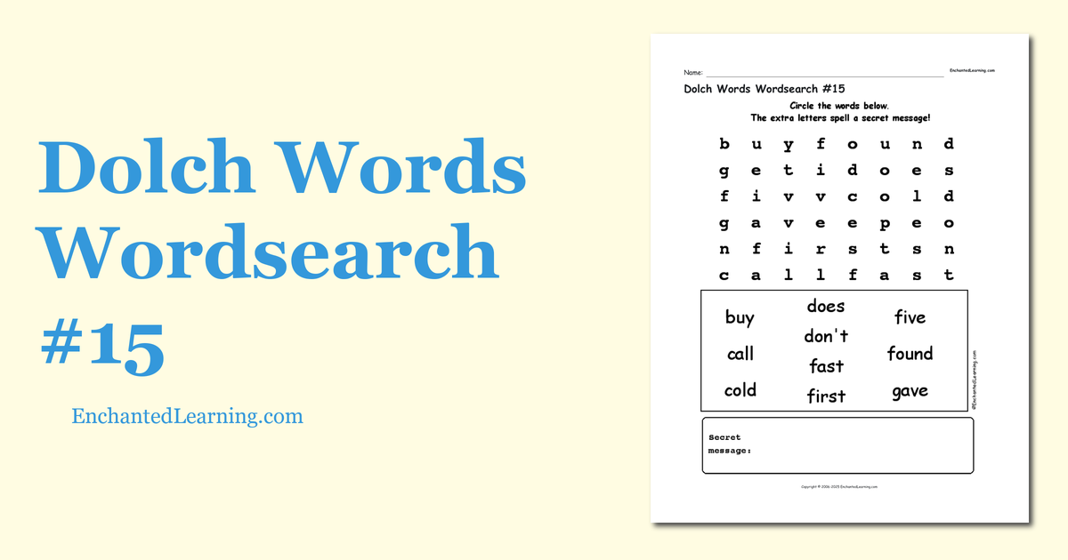 Dolch Words Wordsearch #15 - Enchanted Learning