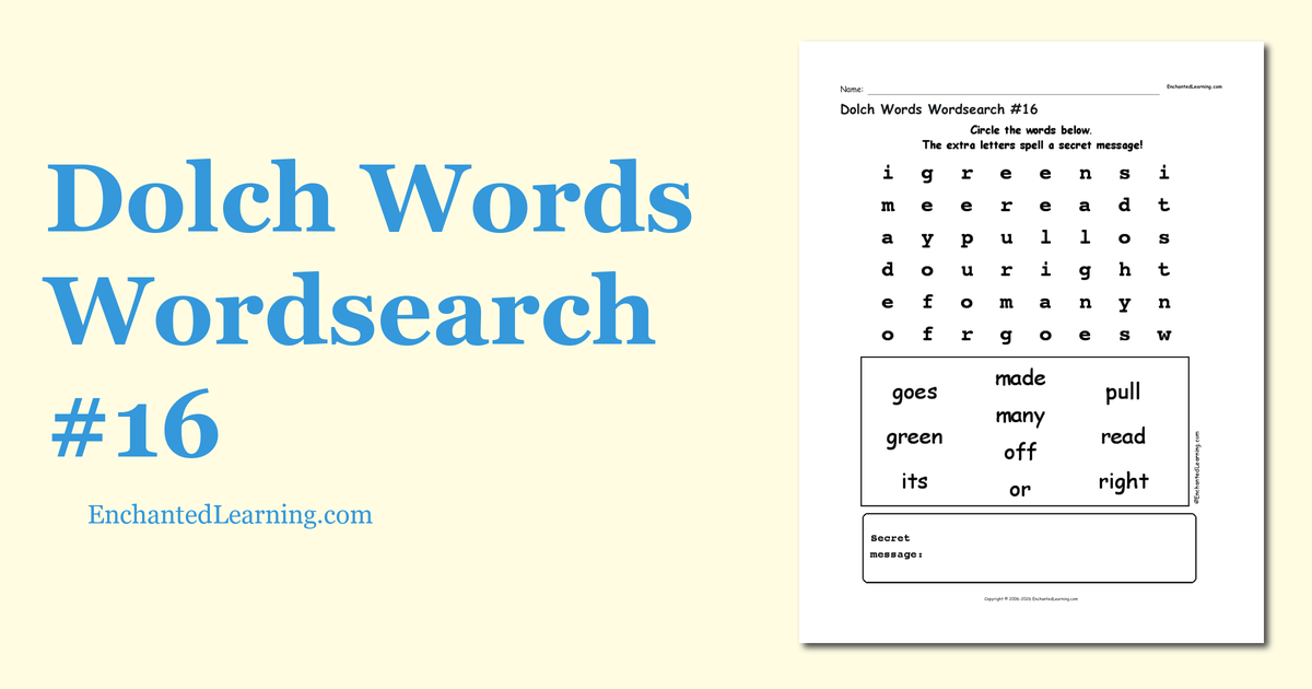 Dolch Words Wordsearch #16 - Enchanted Learning