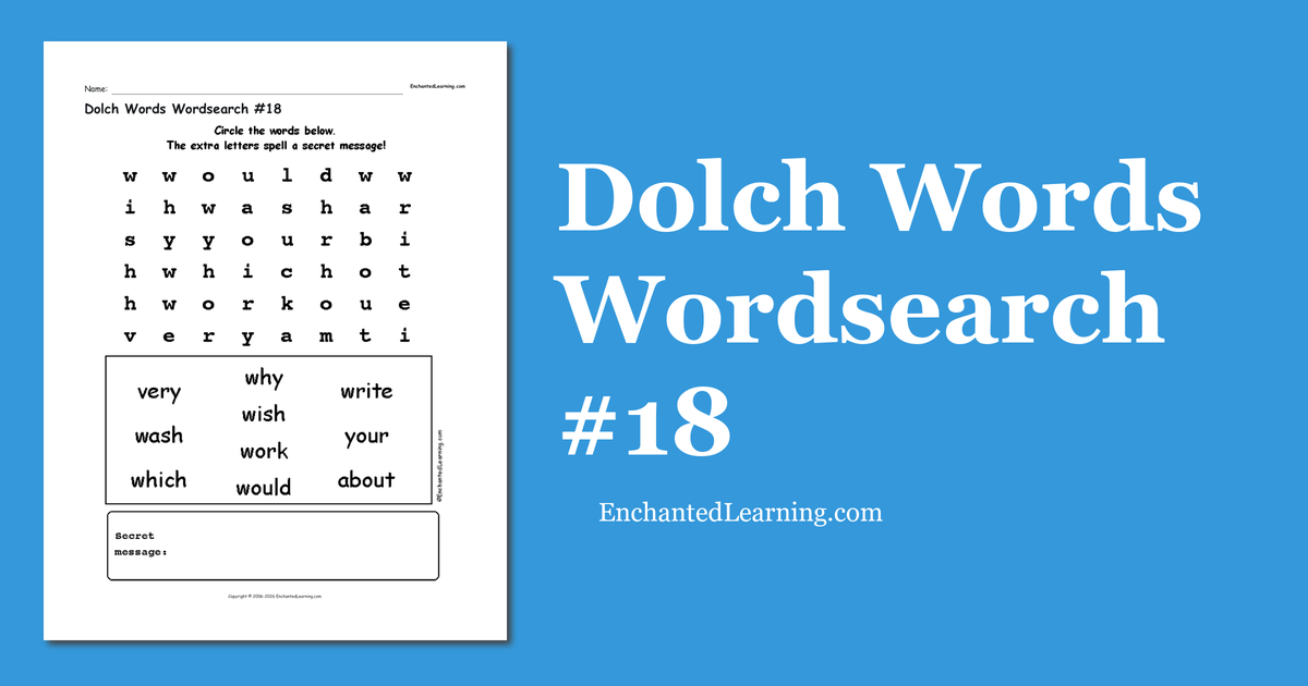 Dolch Words Wordsearch #18 - Enchanted Learning