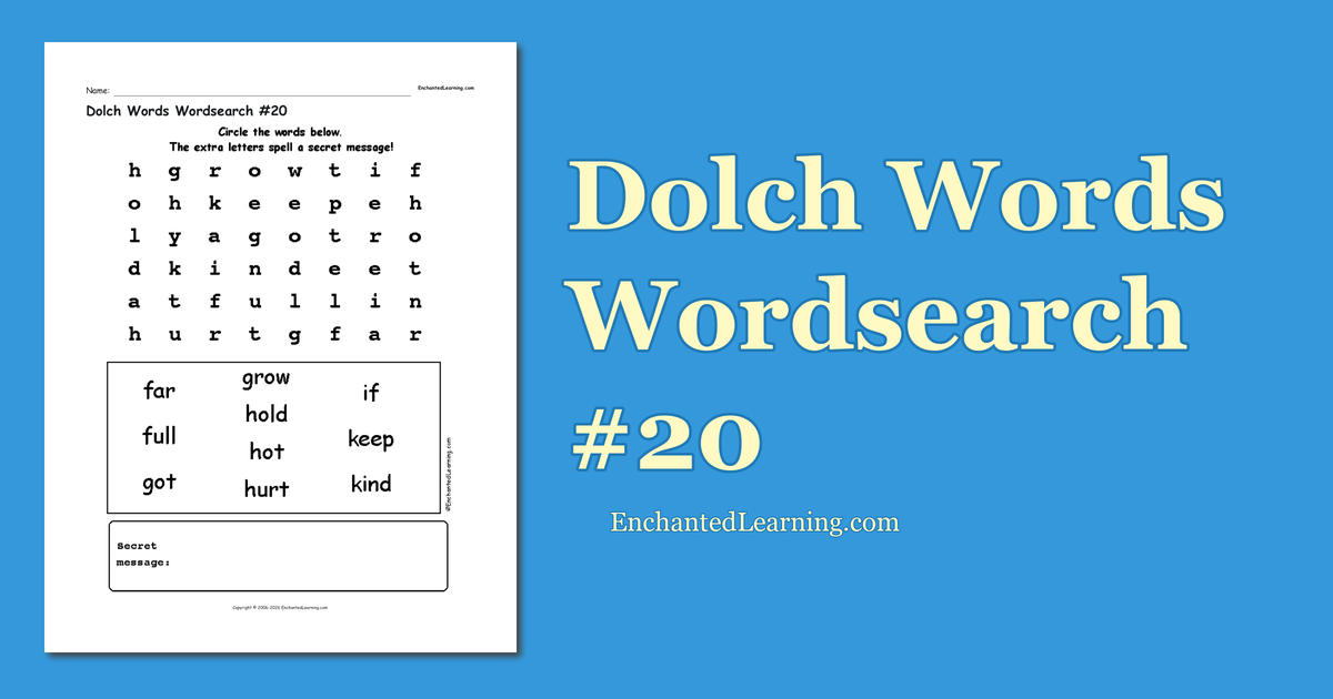 Dolch Words Wordsearch #20 - Enchanted Learning